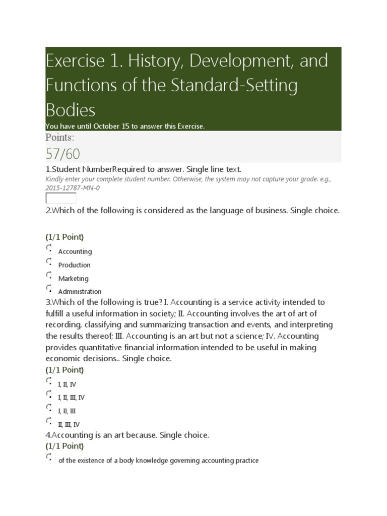 Exercise 1. History, Development, and Functions of The Standard-Setting ...