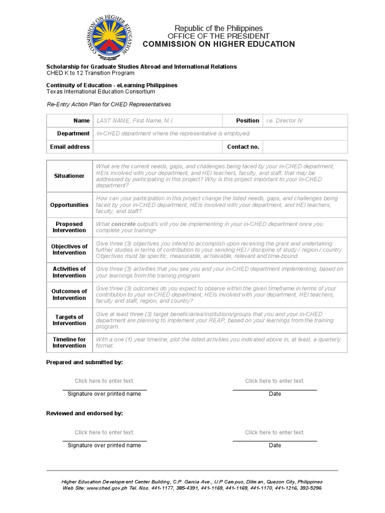 Re-Entry Action Plan for CHED | PDF | Behavior Modification | Cognition