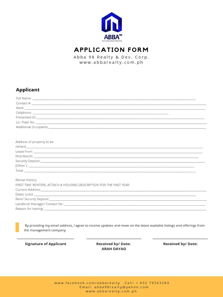 Abba Application Form | Download Free PDF | Renting | Civil Law (Common ...