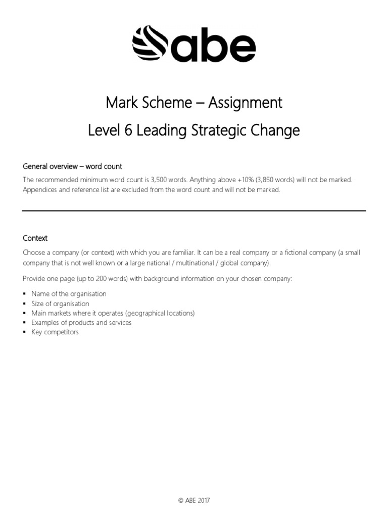 ABE Level 6 Leading Strategic Change Sample Mark Scheme | PDF ...