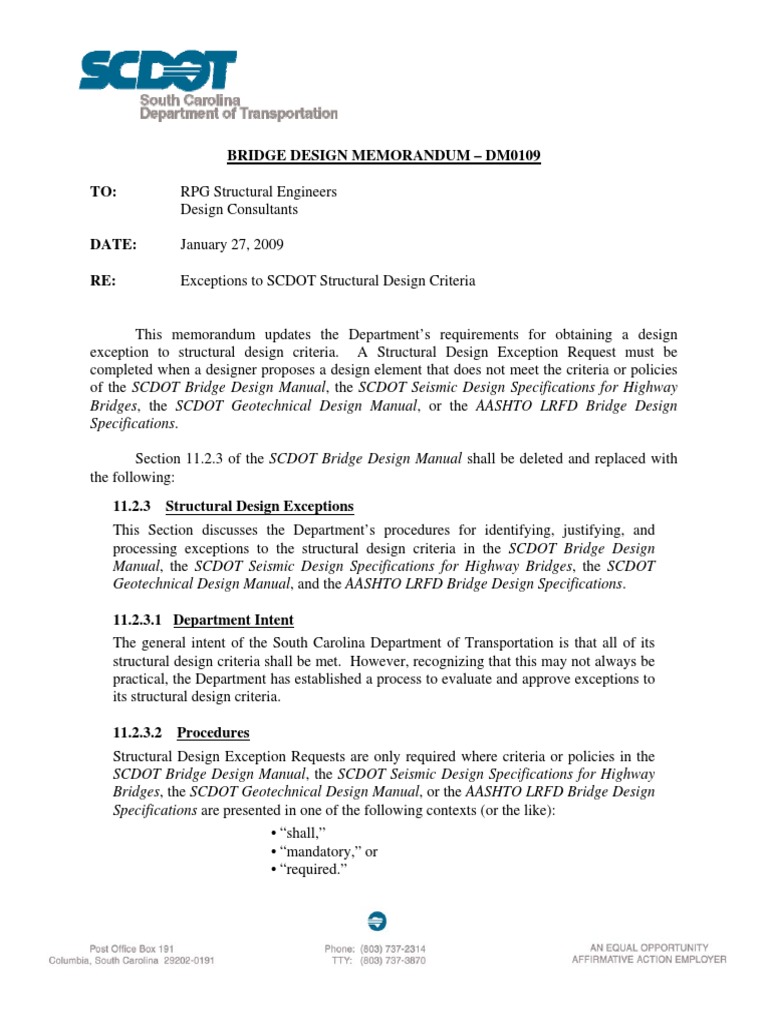 Bridge Design Memorandum - Dm0109 TO | PDF | Federal Highway ...