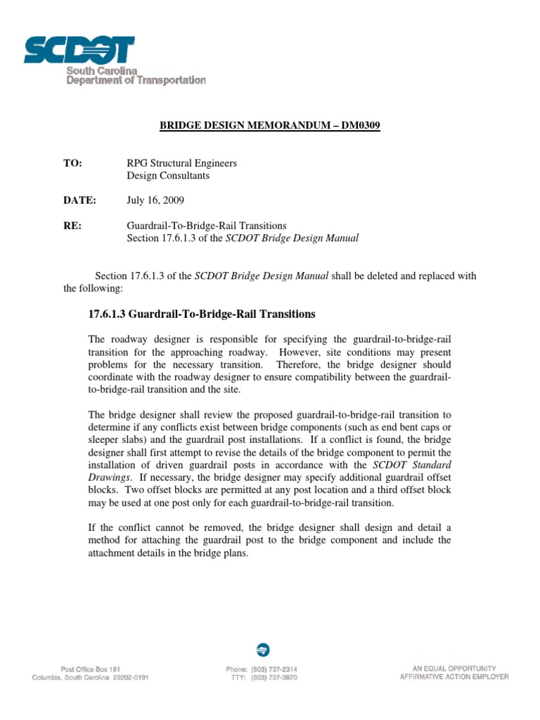 Bridge Design Memorandum - Dm0309: 17.6.1.3 Guardrail-To-Bridge-Rail ...