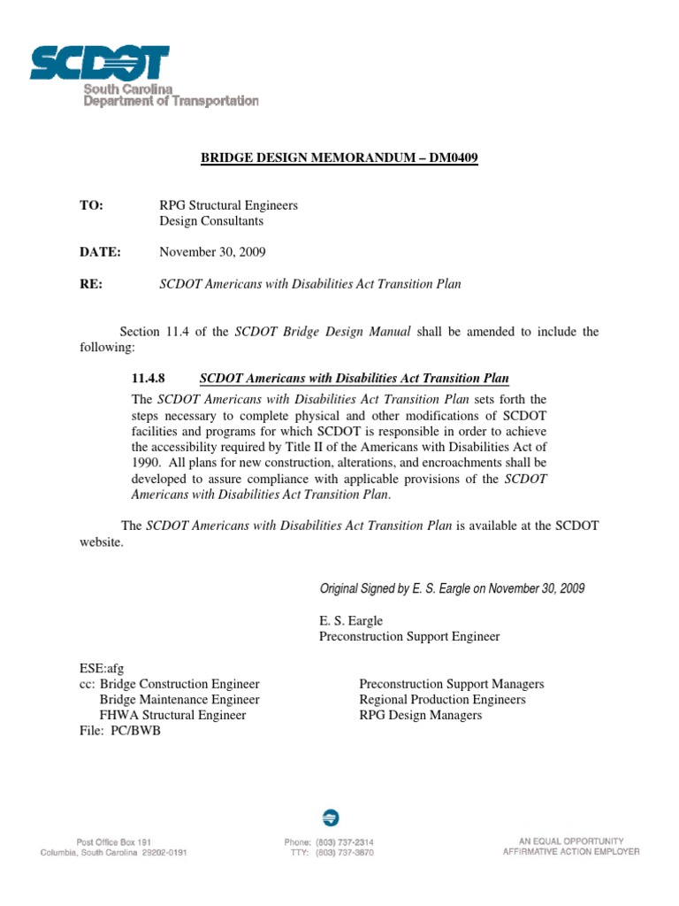 Bridge Design Memorandum - Dm0409: SCDOT Americans With Disabilities ...