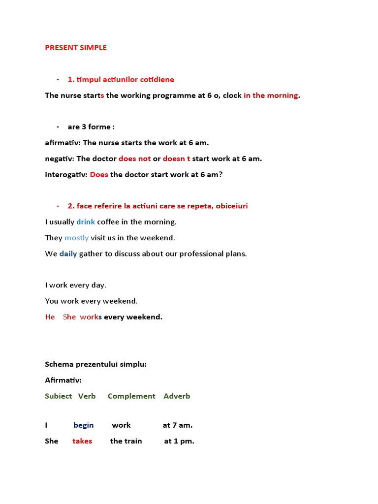 The Present Simple Tense: Forms, Uses and Examples | PDF | Subject ...