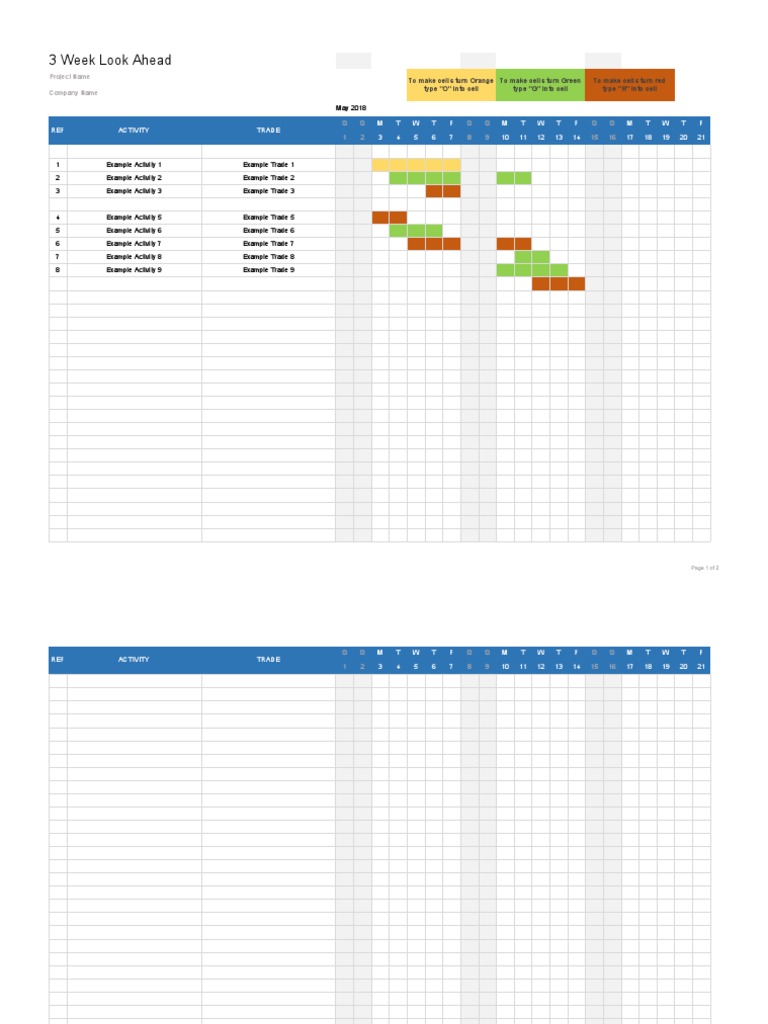 3 Week Look Ahead: Project Name Company Name | PDF