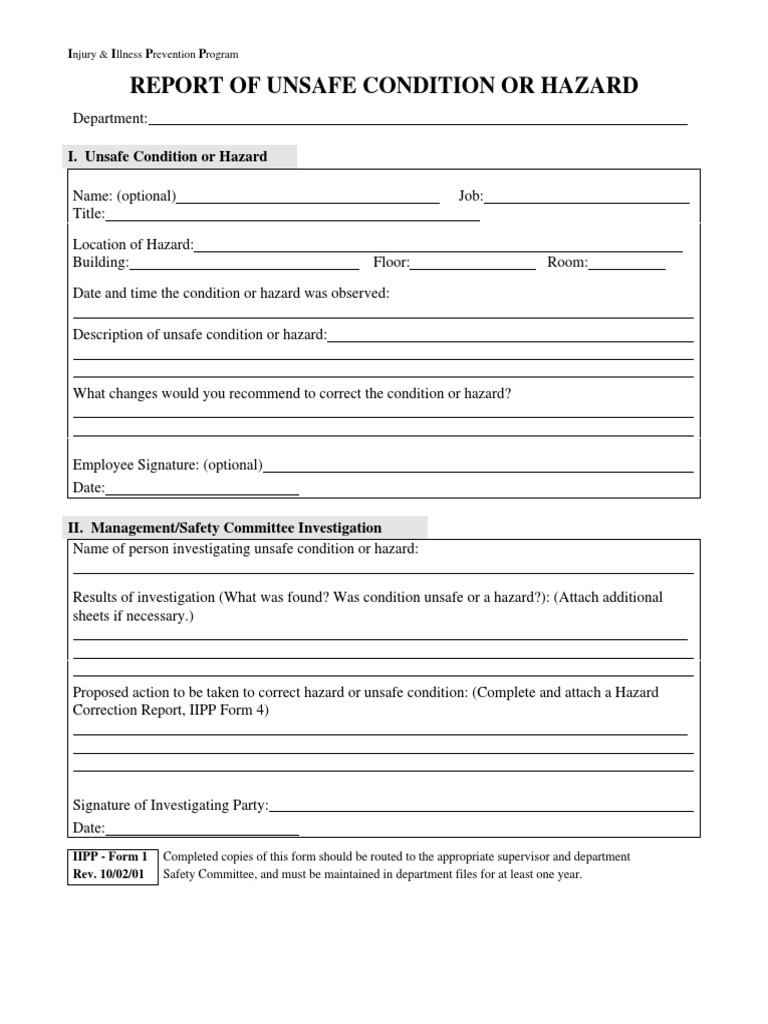 Report of Unsafe Condition or Hazard | PDF | Law