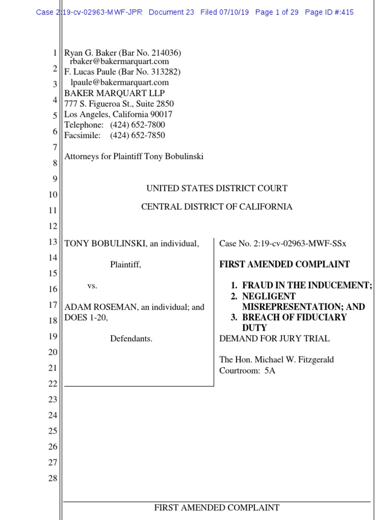 Tony Bobulinski Vs Adam Roseman Et Al Amended Complaint | PDF ...