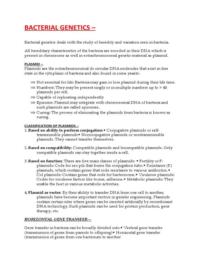 Plasmid Genetics and Horizontal Gene Transfer in Bacteria: An Overview ...