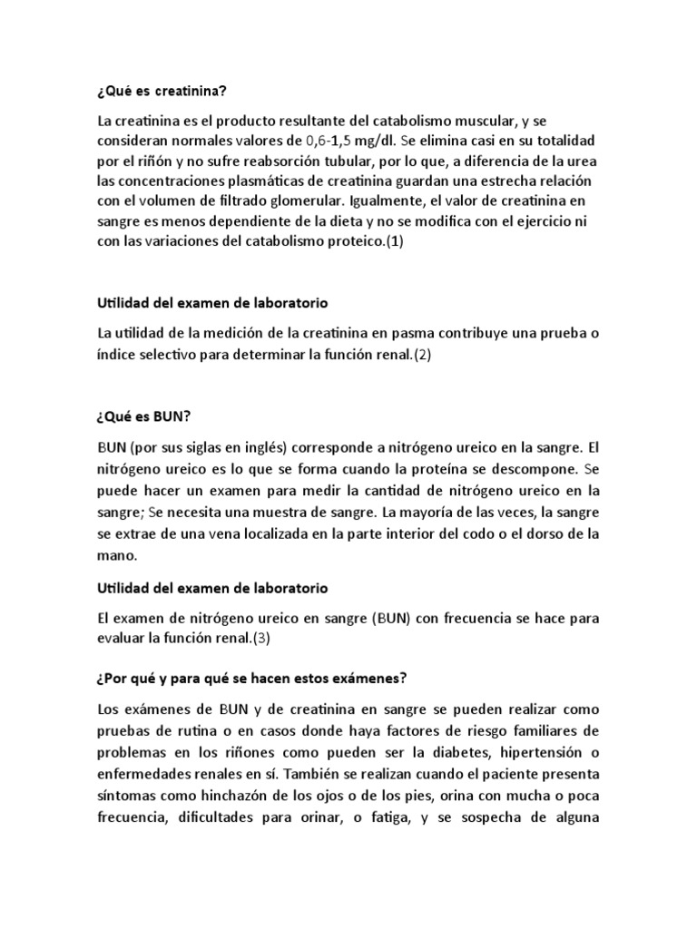 Bun Creatinina | PDF | Función renal | Creatinina