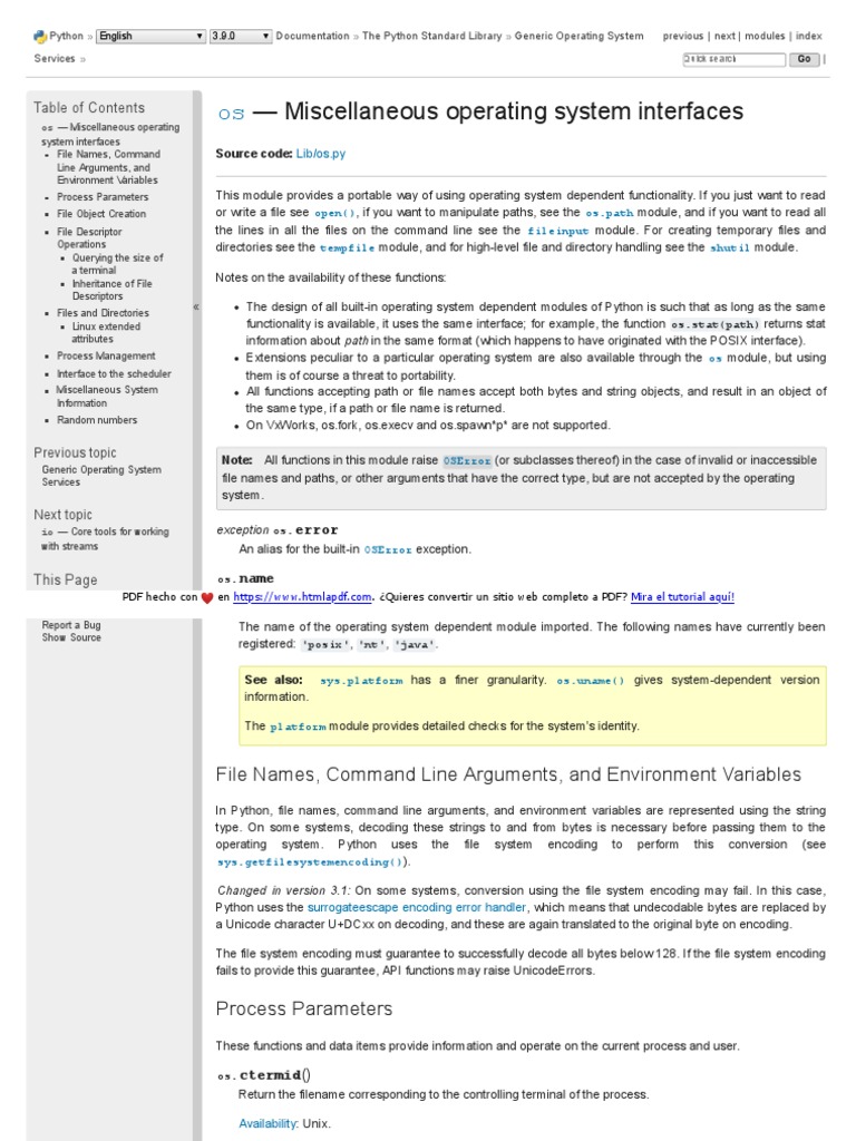 Docs Python Org 3 Library Os HTML | PDF | Operating System | Filename