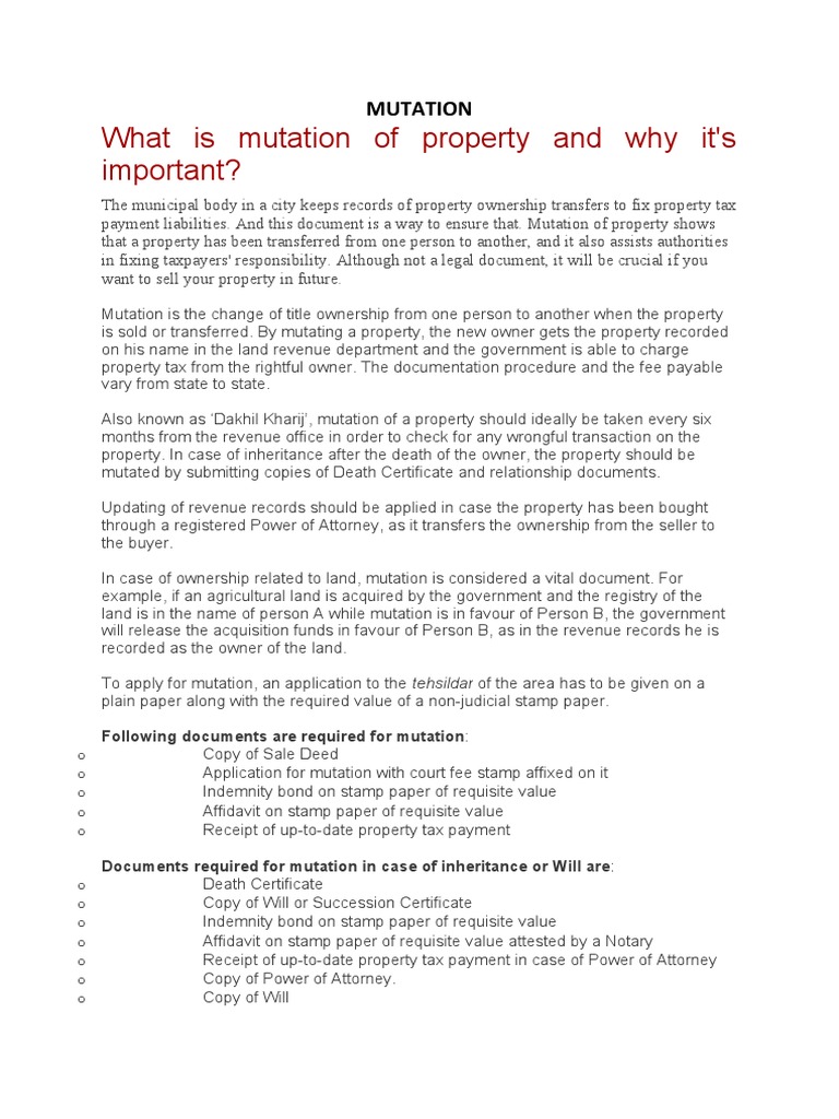 What Is Mutation of Property and Why It's Important? | PDF | Ownership ...