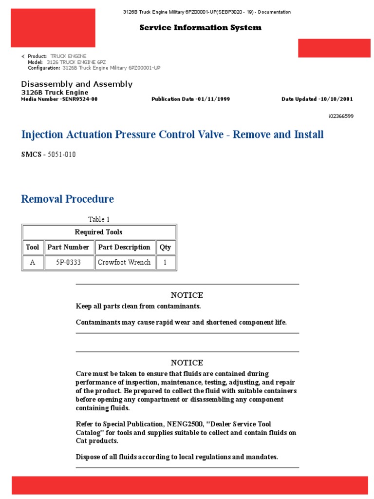 Injection Actuation Pressure Control Valve - Remove and Install | PDF ...