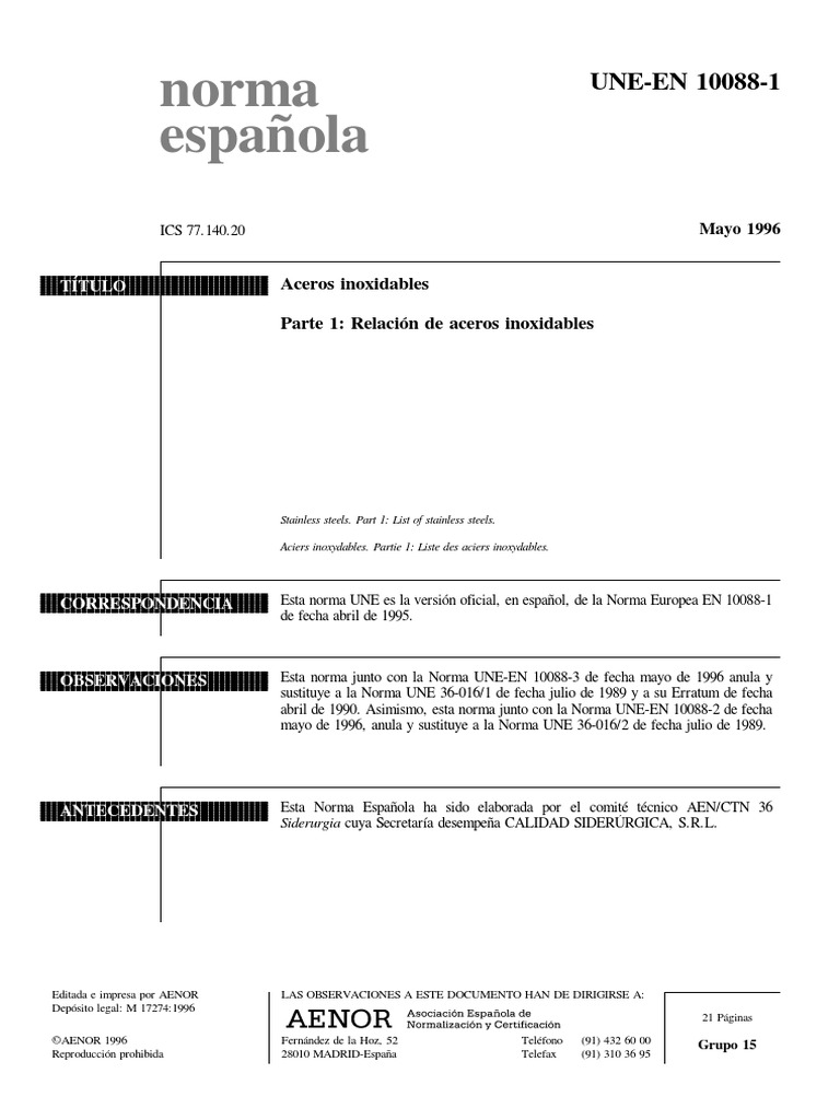 Une en - 10088 1 1996 PDF | PDF | Tratamiento a base de calor | Acero ...