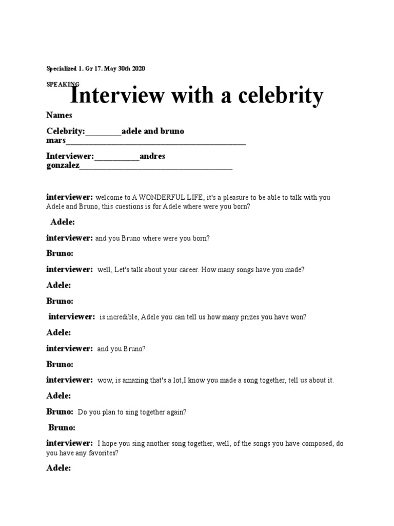 Speaking. Celebrity Interview. | PDF