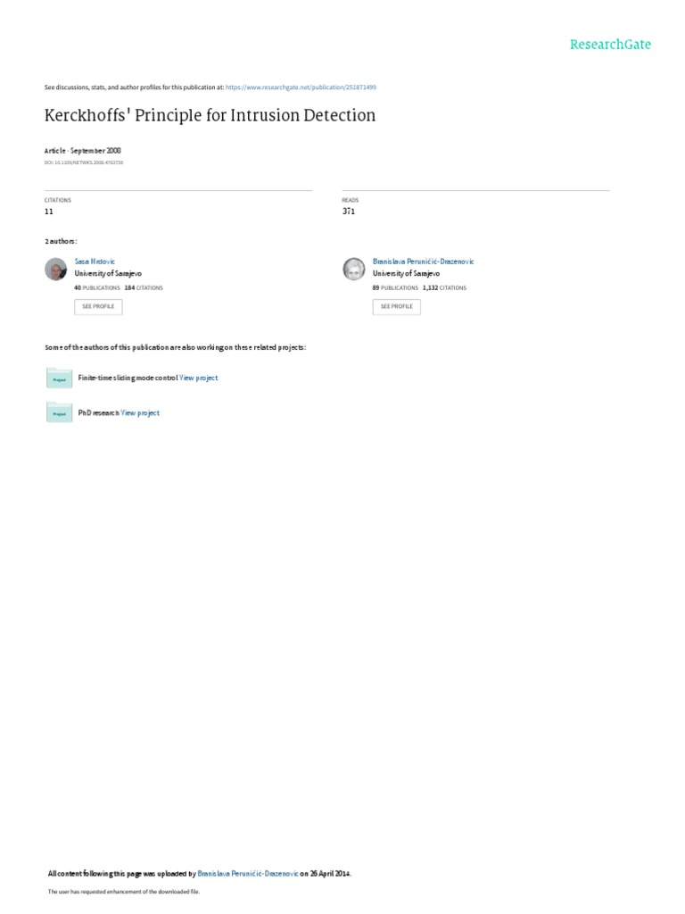 Kerckhoffs' Principle For Intrusion Detection: September 2008 | PDF ...