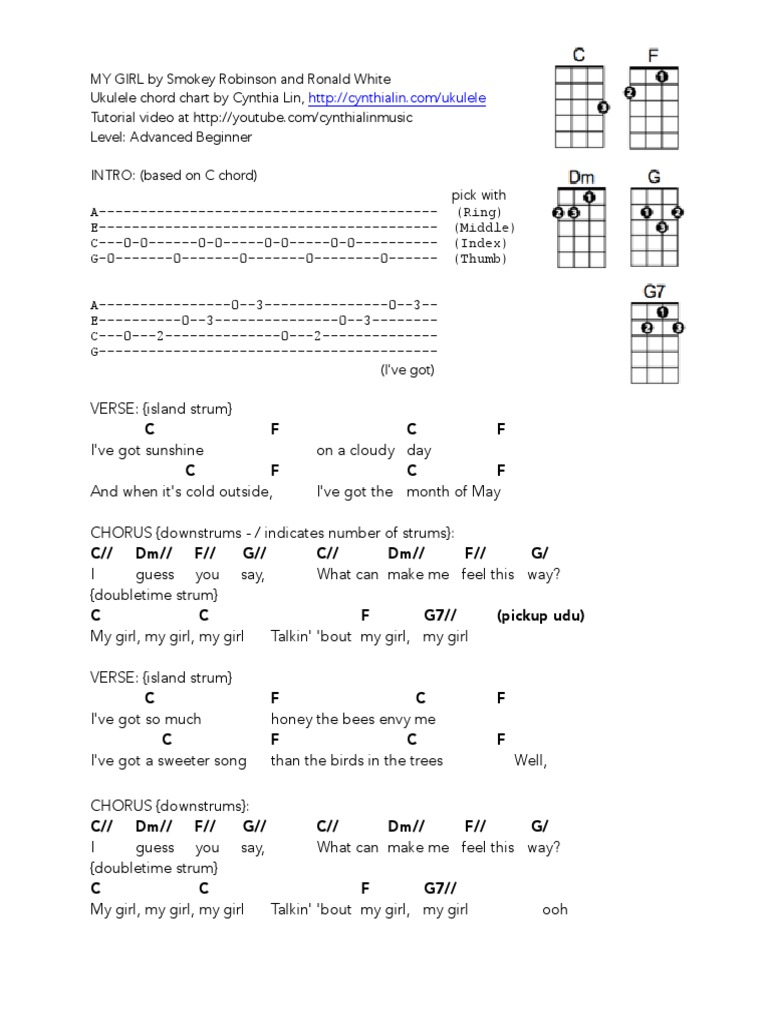 MY GIRL - Beginner Ukulele Chord Chart PDF | PDF | Song Structure ...