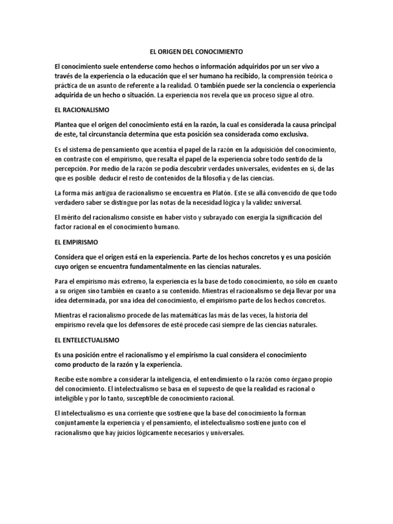 EL ORIGEN DEL CONOCIMIENTO Infografia | PDF | Racionalismo | Conocimiento