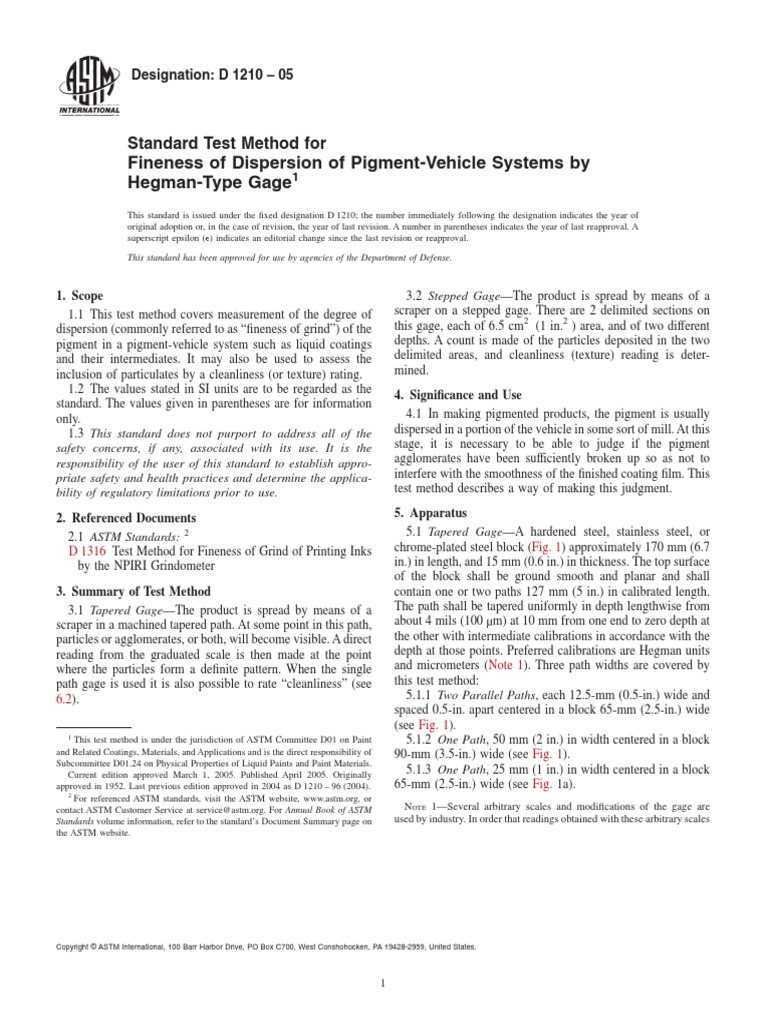 ASTM D-1210 (Fineness) PDF | PDF | Fluorescence | Paint