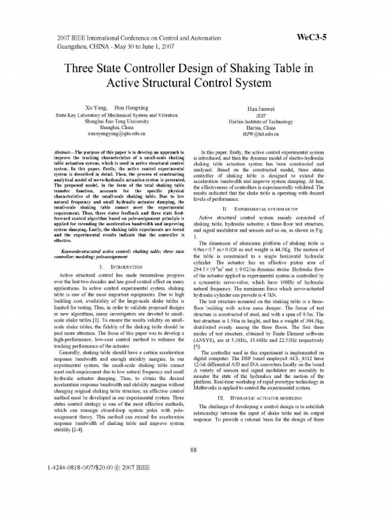 Three State Controller Design of Shaking Table in Active Structural ...