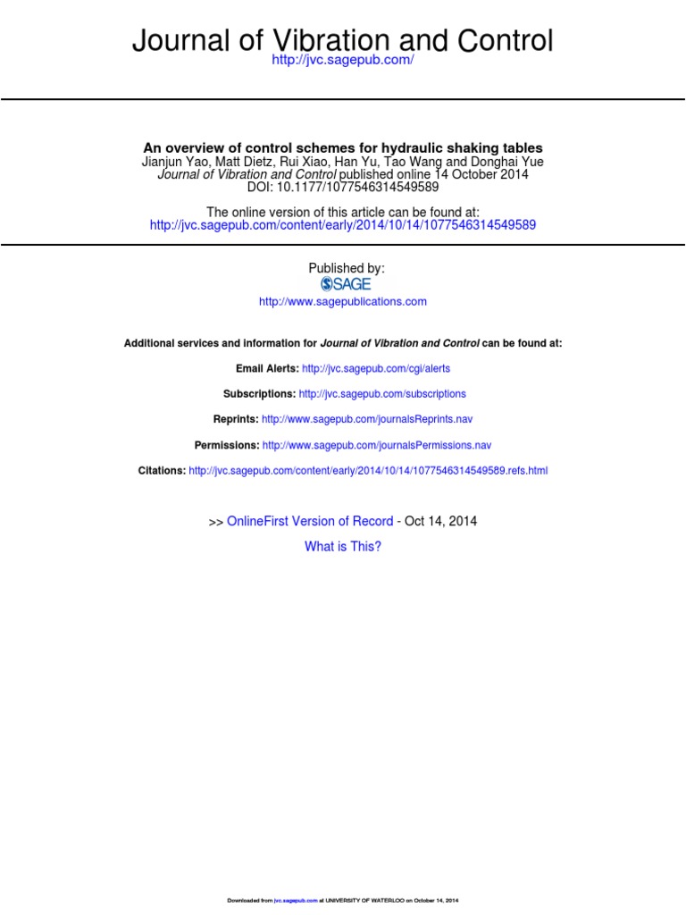 An Overview of Control Schemes For Hydraulic Shaking Tables | PDF | Control Theory | Earthquakes
