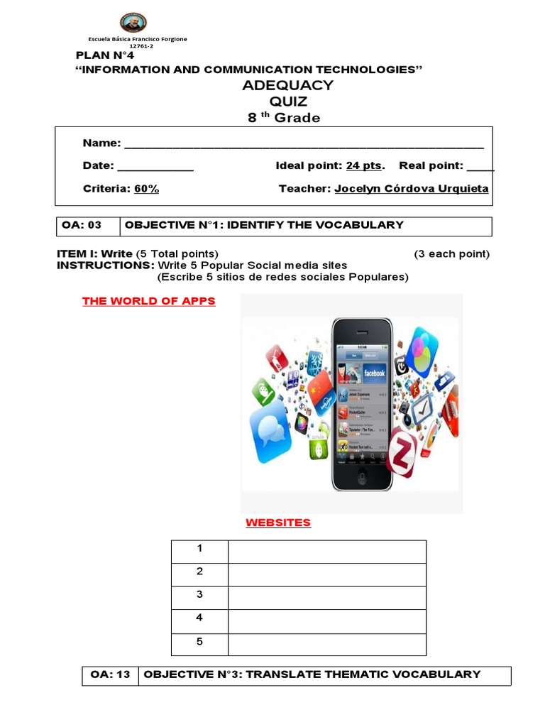 8th Grade ICT Vocabulary Quiz | PDF | Foreign Language Studies