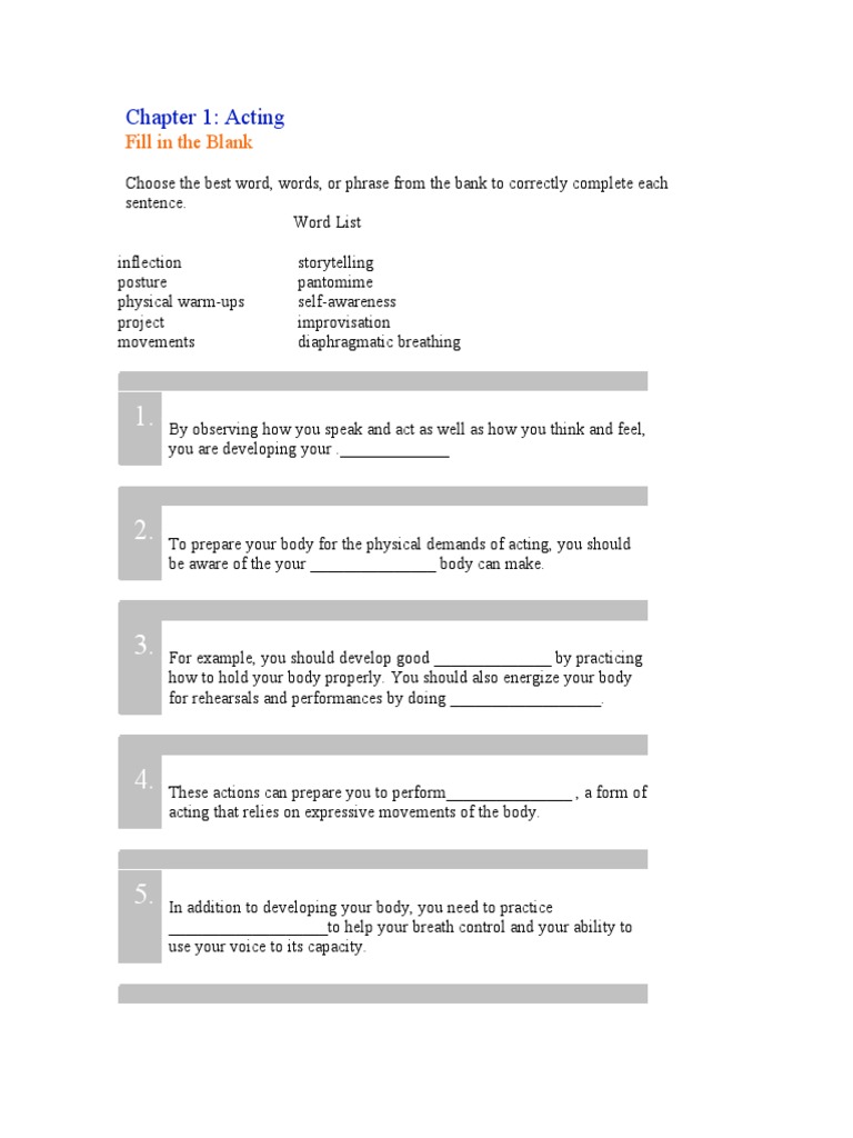 Acting Fundamentals: Fill-in-the-Blank Exercise | PDF | Career & Growth ...