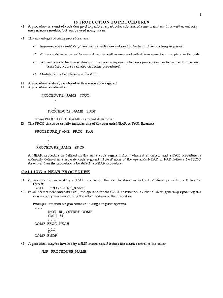 Introduction to procedures in assembly language | PDF | Subroutine | Office Equipment