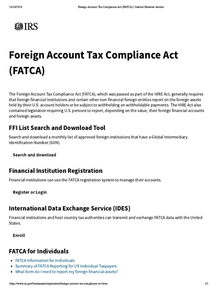 Foreign Account Tax Compliance Act (FATCA) - Internal Revenue Service ...