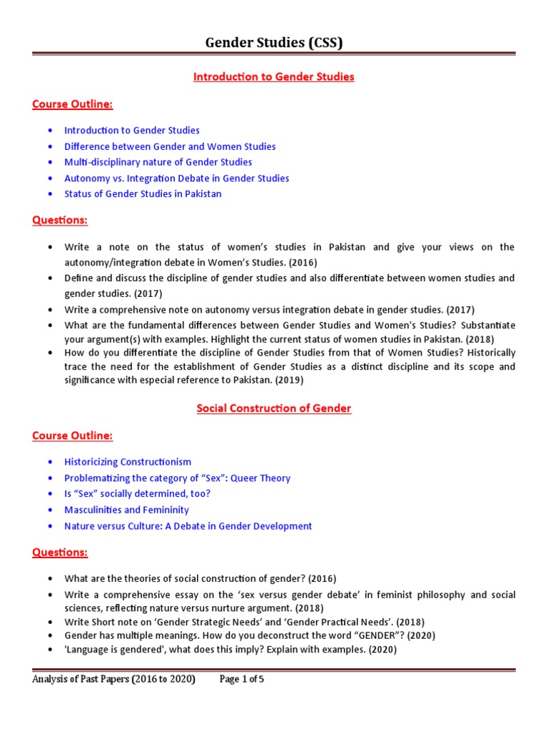 Gender Studies Past Paper Analysis | PDF | Gender And Development ...