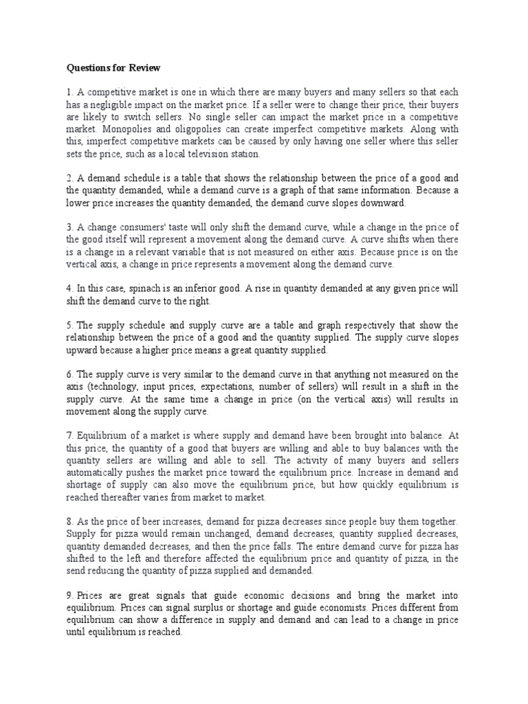 Questions For Review | PDF | Supply And Demand | Supply (Economics)