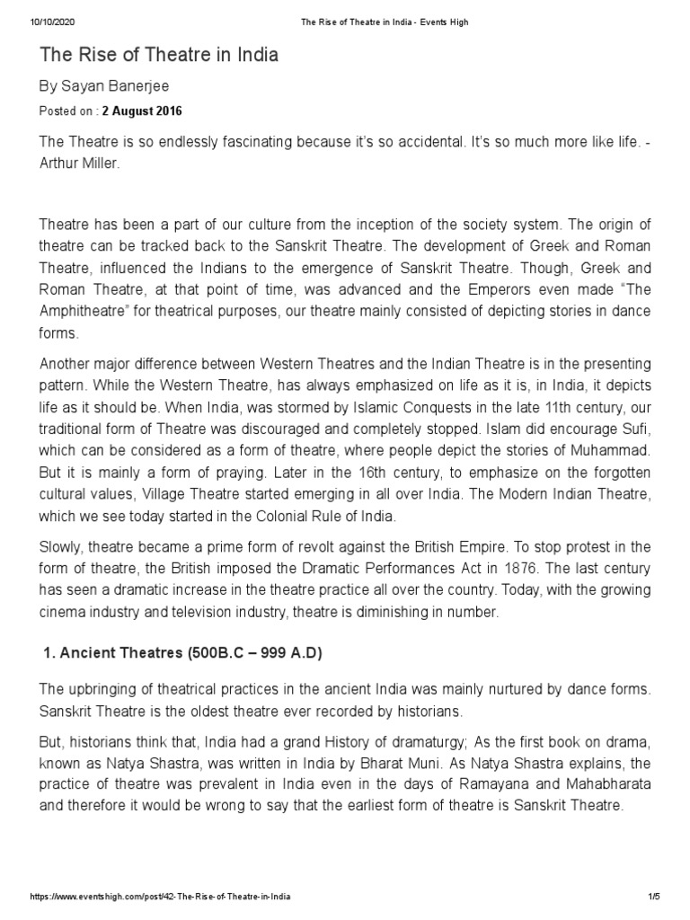 The Rise of Theatre in India - Events High | PDF