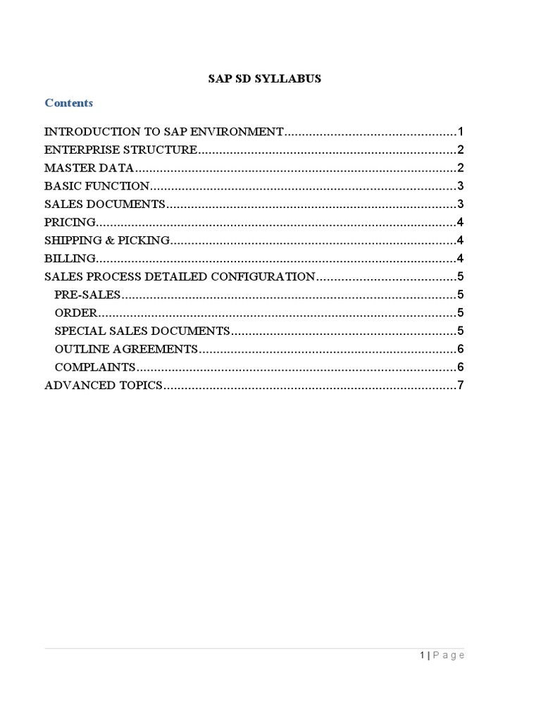 Sap SD Syllabus | PDF | Invoice | Sales