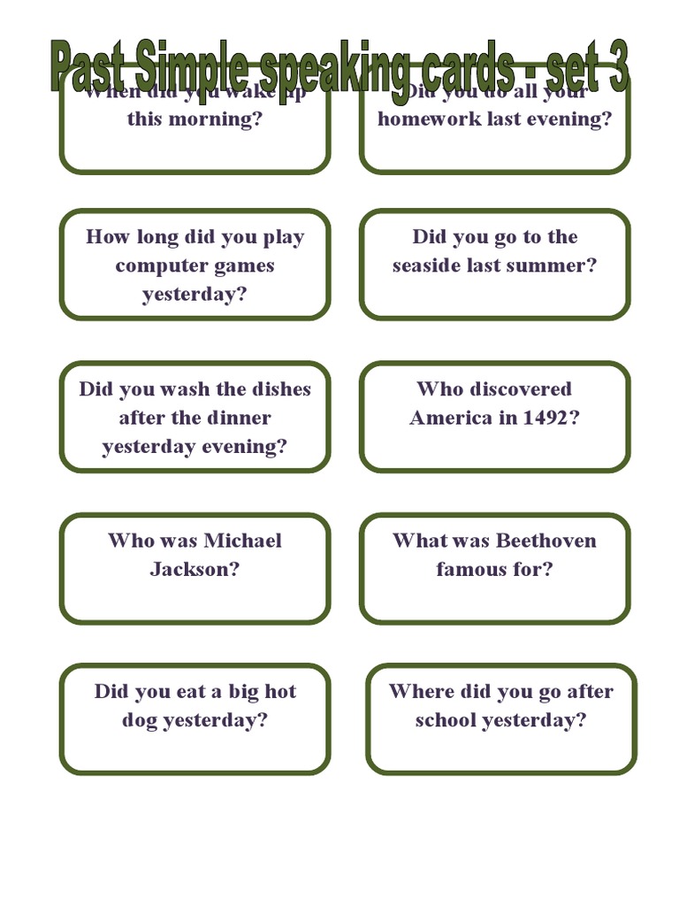 Past Simple Speaking Cards - Set 3 | PDF