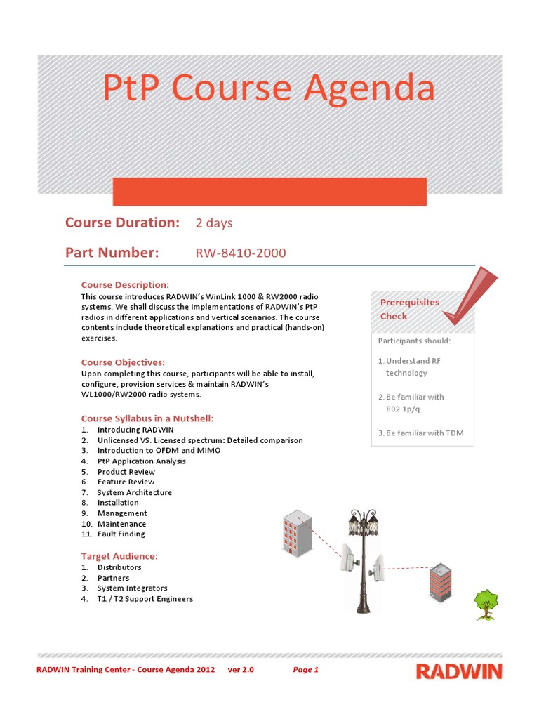 RADWIN Course Agenda - PTP 2 Days Ver 2.0 PDF | PDF | Computer Networking | Telecommunications ...