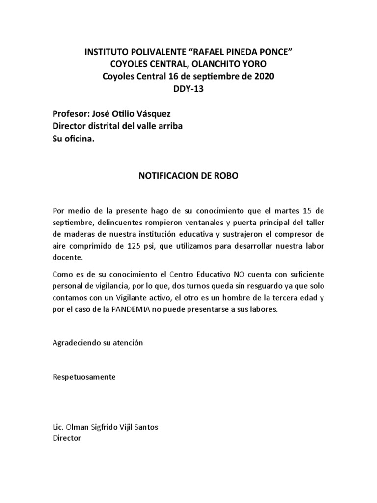 Notificacion de Robo 15septiembre | PDF