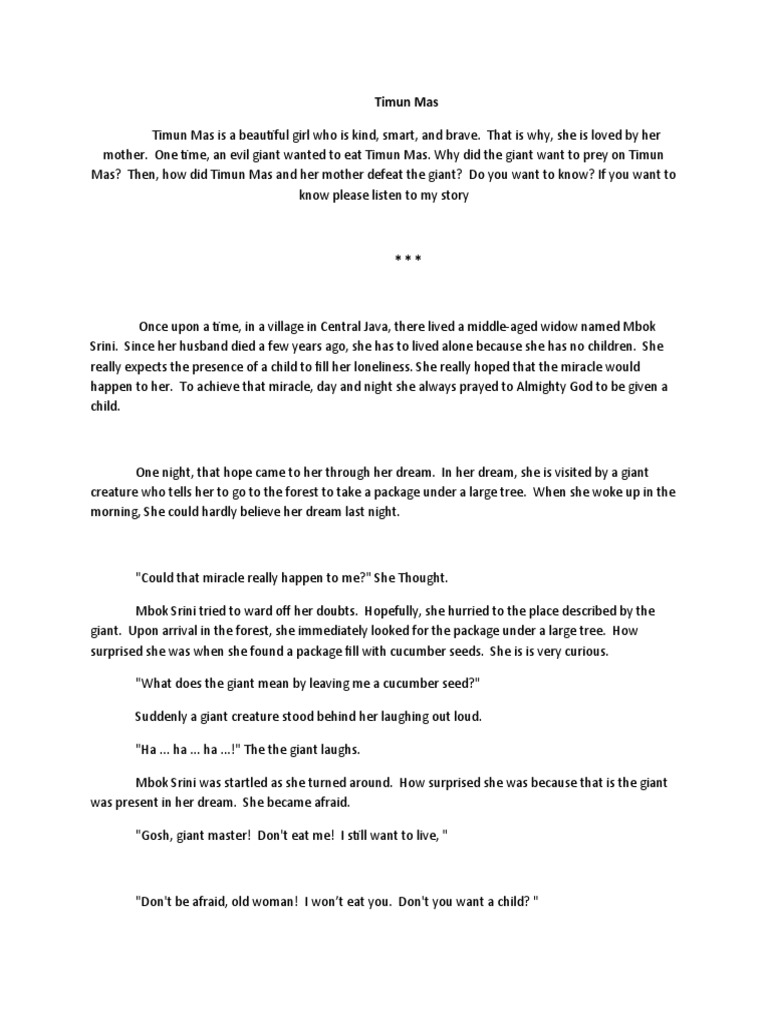 Timun Mas (Story Telling) | PDF