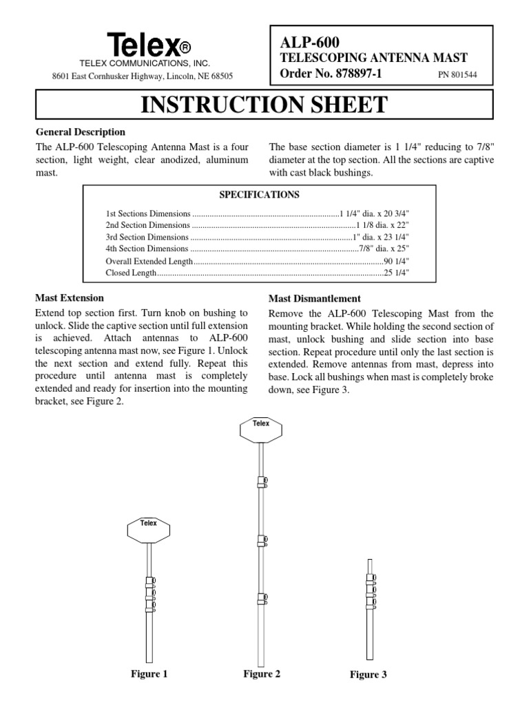 Instruction Sheet: Telescoping Antenna Mast Order No. 878897-1 | PDF