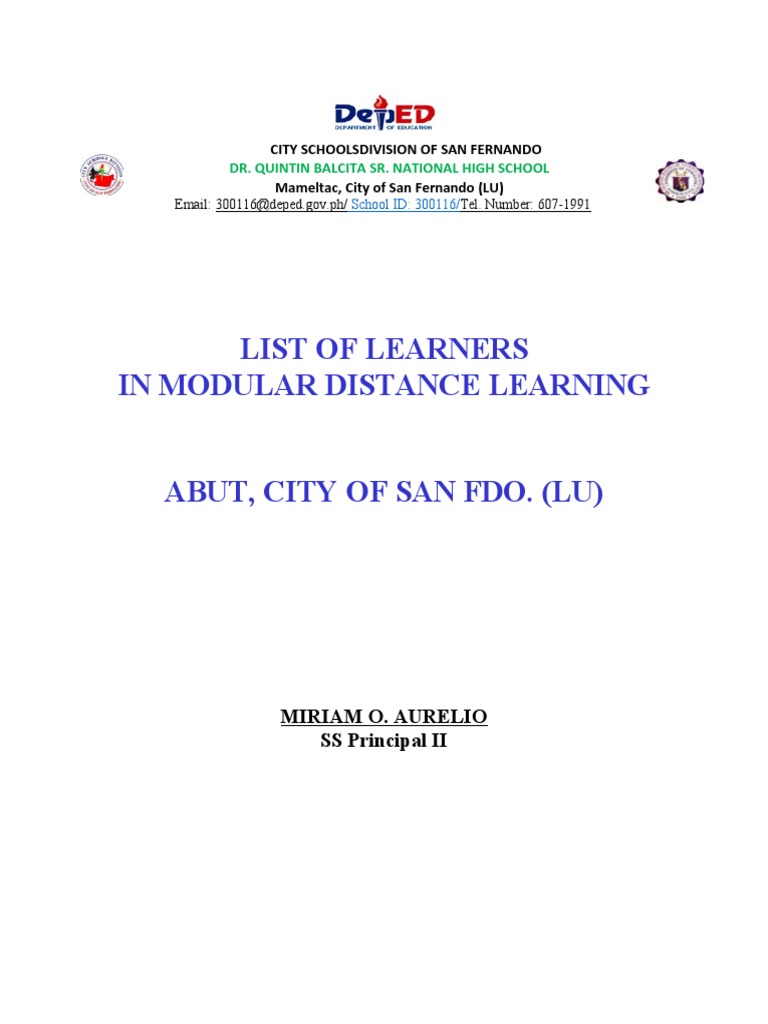 Modular Distance Learning Learners List | PDF