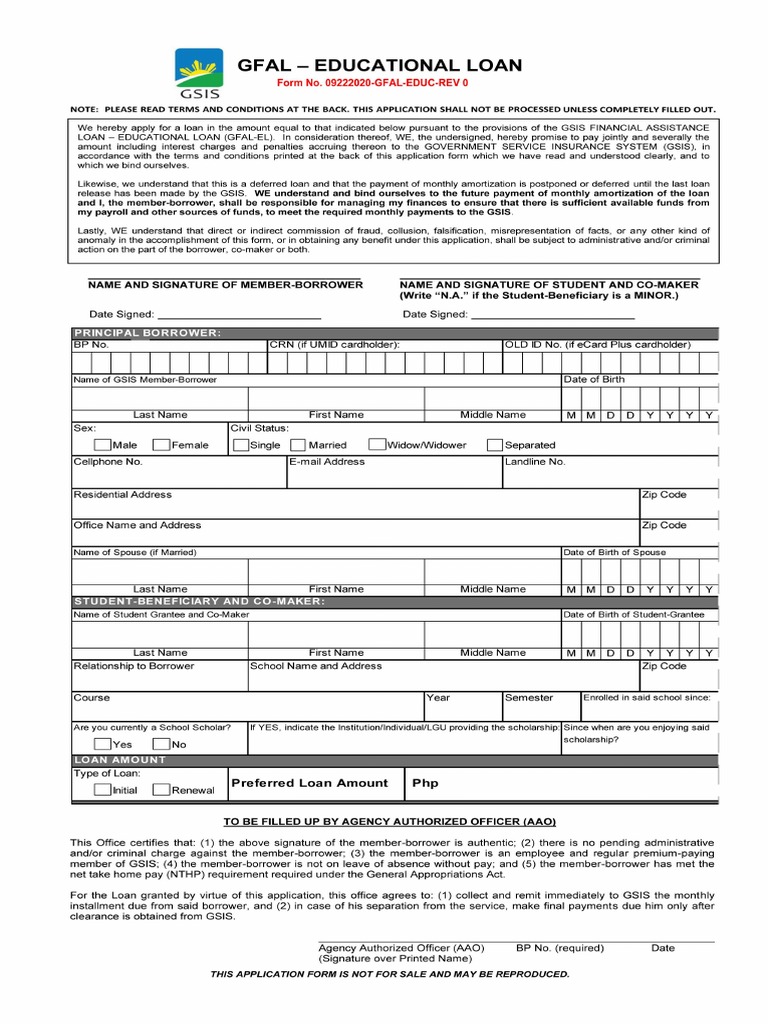 Form GFAL - Educational - Loan Fillable | PDF