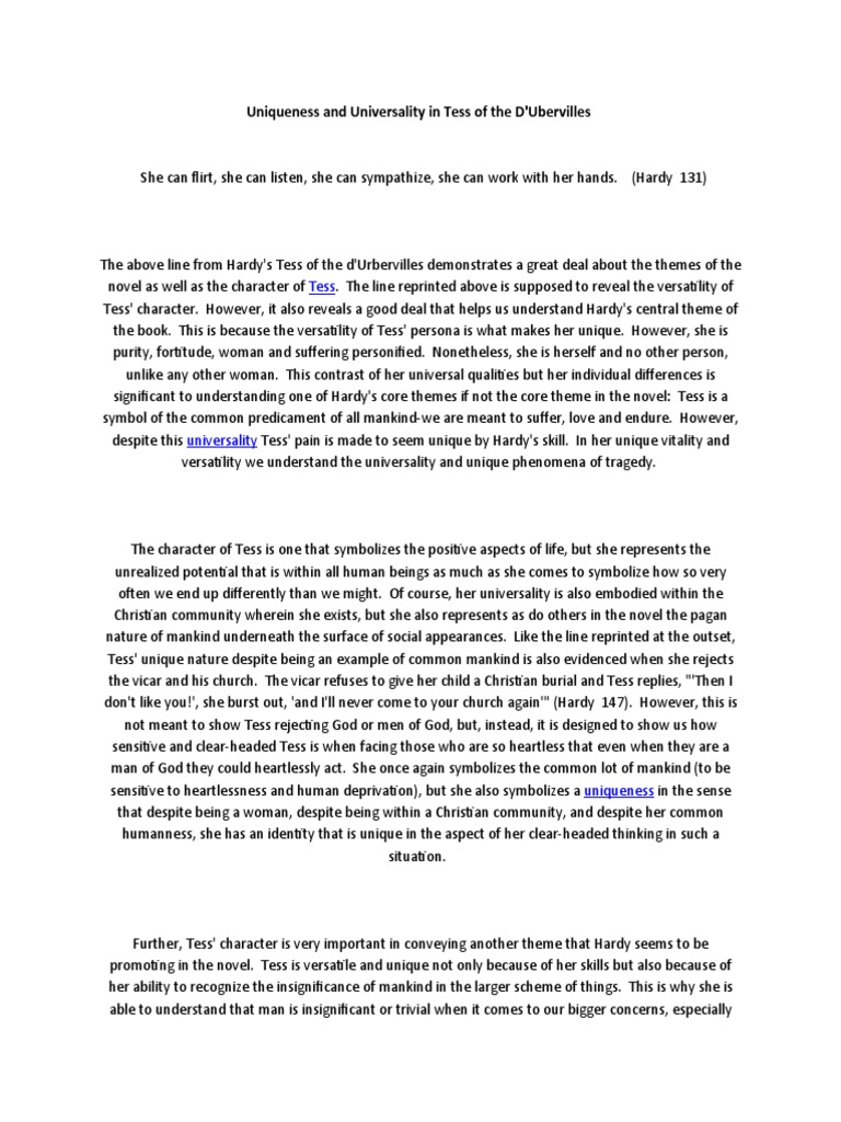 Uniqueness and Universality in Tess of The D'Ubervilles | Download Free ...