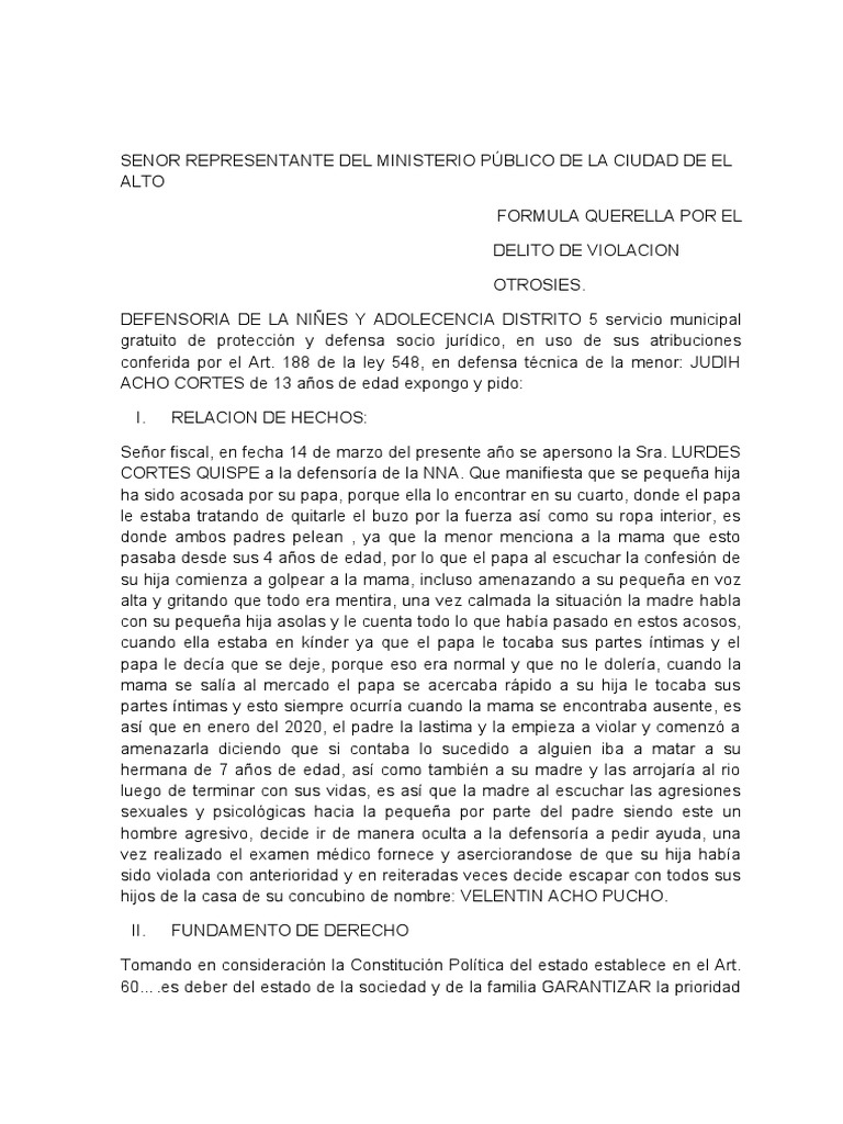 Querella Delito Violacion | PDF | Violación | Derecho penal