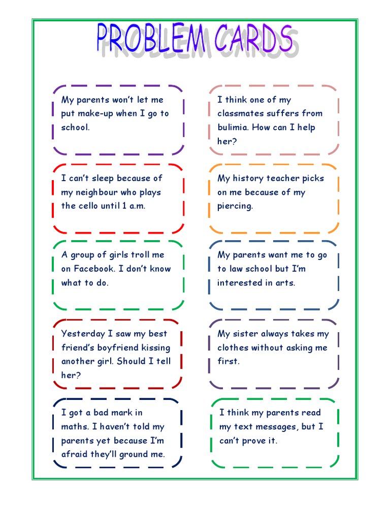 Problem Cards (Speaking 3) 8° | PDF