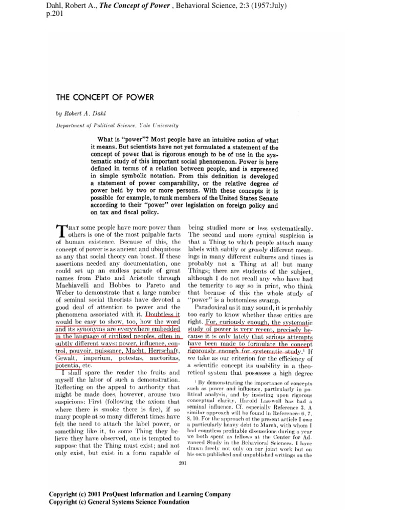 Robert Dahl - The Concept of Power PDF | PDF