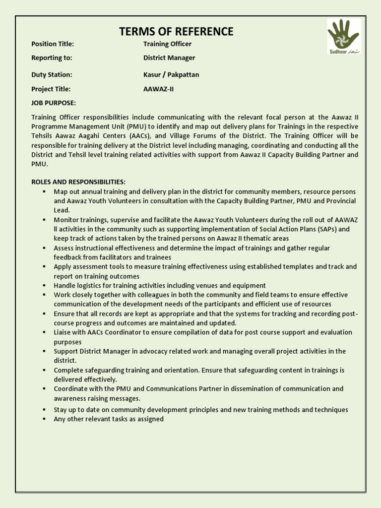 TORs Training Officer | PDF | Capacity Building | Mentorship