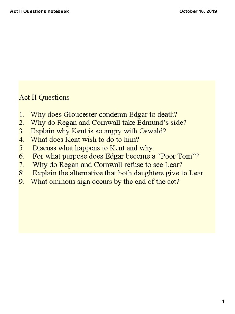 Act II Questions for King Lear Analysis | PDF