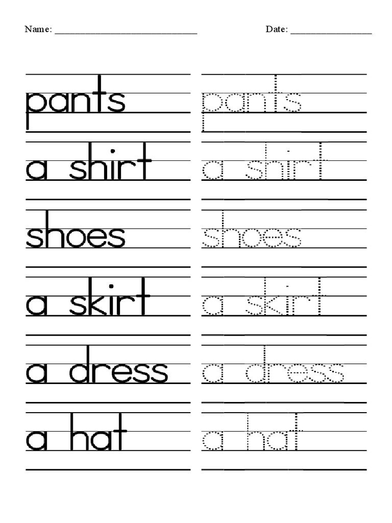 Clothing Tracing Words | PDF