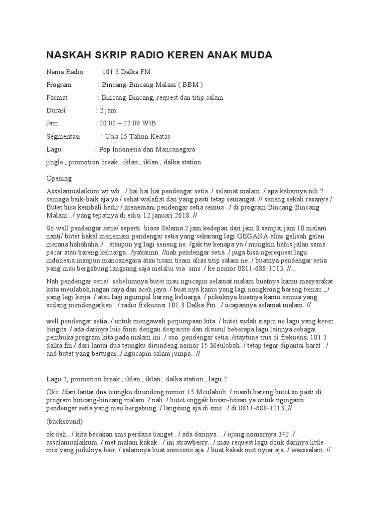 Contoh Script Radio | PDF
