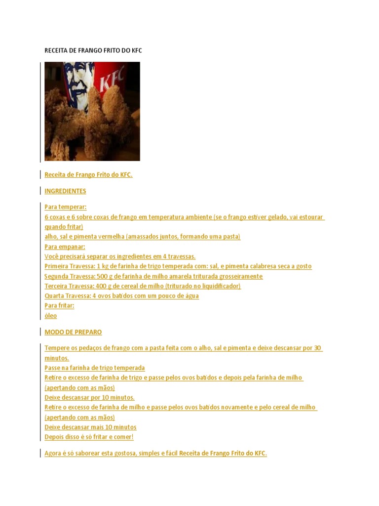 Receita de Frango Frito Do KFC | PDF | Gastronomia, comida e vinho