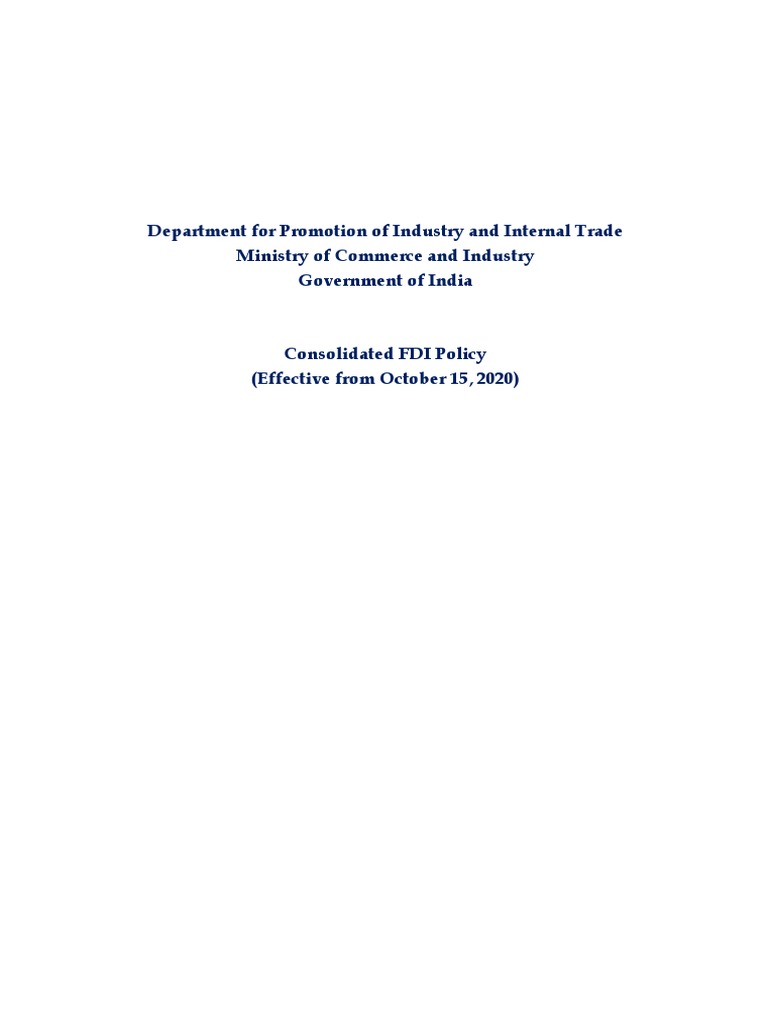 Consolidated FDI Policy 2020 Overview | PDF | Foreign Direct Investment ...