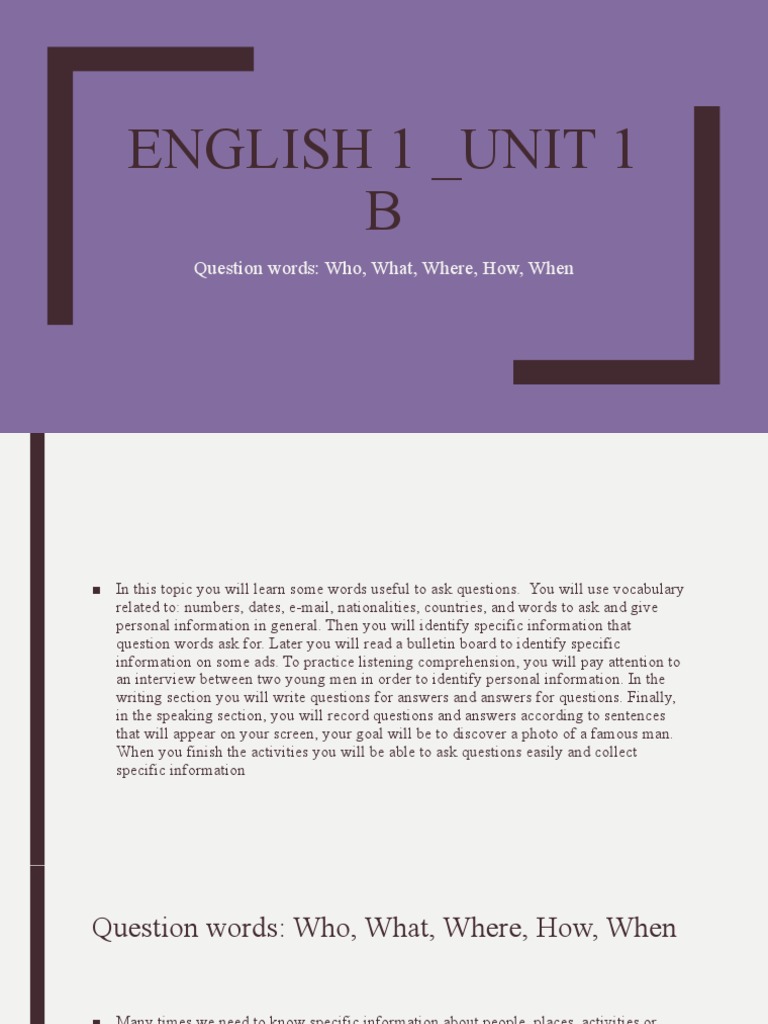 English 1 - Unit 1 B | PDF | Question | Symbols